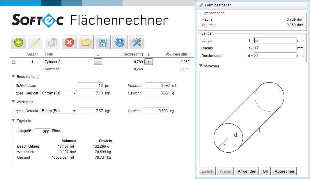 Softec AG bietet kostenfreien Flächenrechner für Oberflächentechniker - Softec AG EN